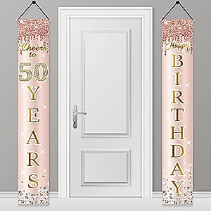 50th Birthday Decorations Door Banner for Women, Pink Rose Gold Cheers to 50 Years Birthday Backdrop Sign Party Supplies, Happy Fifty Birthday Porch Decor for Outdoor Indoor