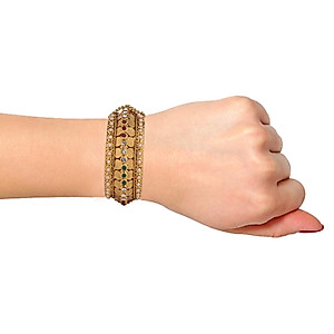 Efulgenz Fashion Jewelry Indian Bollywood 14 K Gold Plated Faux Pearl Bracelets Bangle Set for Women (2.4, Style2)