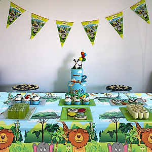 3 Pieces Jungle Animal Party Tablecloth Safari Animals Table Cover Plastic Zoo Jungle Safari Tablecloth for Kids Jungle Safari Theme Birthday Party Baby Shower Decorations and Supplies, 54 X 108 Inch