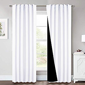 NICETOWN 100% Blackout Window Curtain Panels, Heat and Full Light Blocking Drapes with Black Liner for Nursery, 84 Inches Drop Thermal Insulated Draperies (Pure White, 2 Pieces, 52 inches Wide)