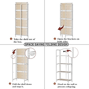 Crofy No Assembly Folding Bookshelf for Living Room, 4 Tier White Collapsible Book Shelf for Home Office, Portable Bookcase Storage Organizer