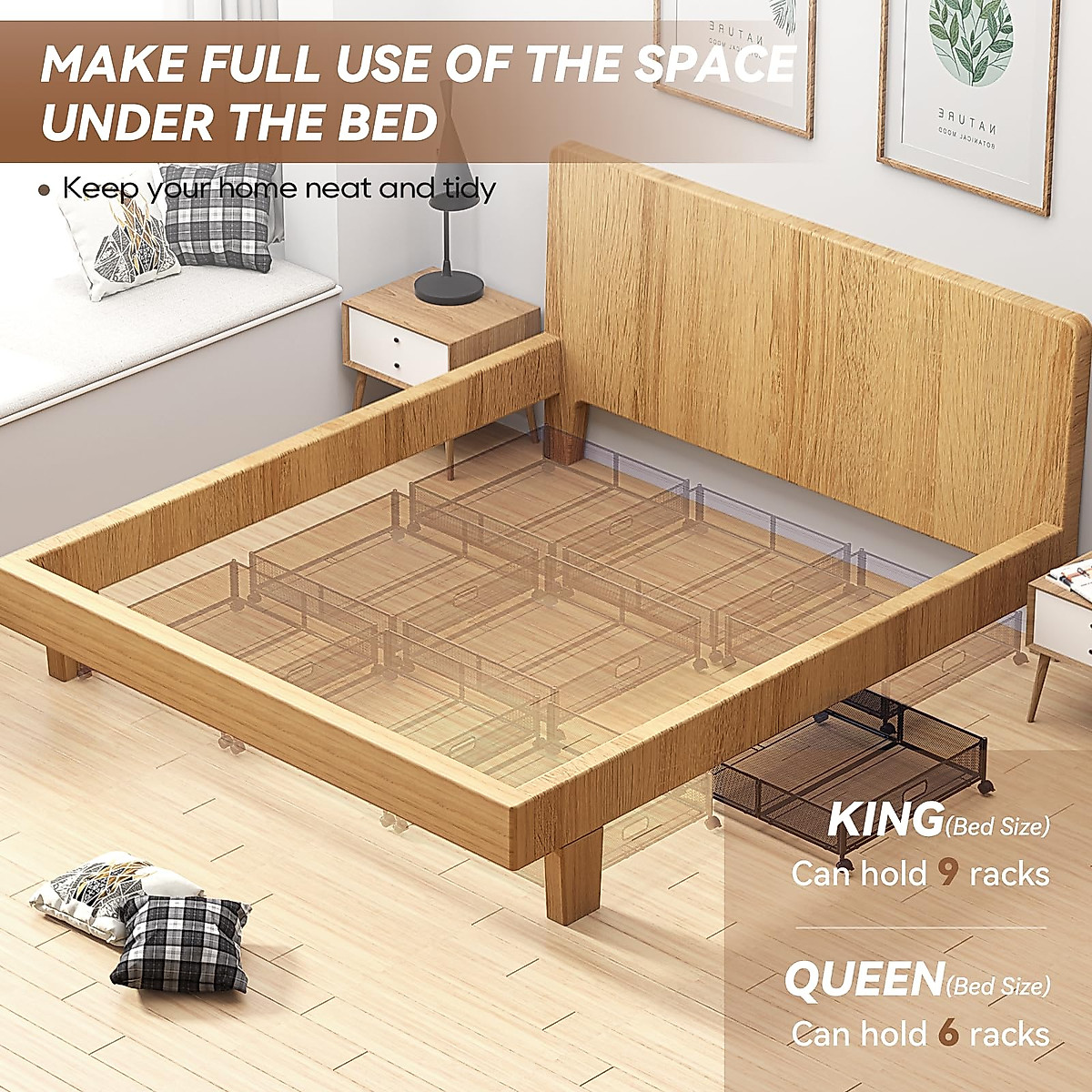 Under Bed Storage, Under the Bed Storage Containers with Wheels, Under Bed Shoe Storage Organizer Drawer, Tool-free Assembly Metal Underbed Storage Containers for Bedroom Clothes Shoes Blankets -4Pack