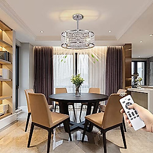 Flush Mount Caged Ceiling Fan with Lights Remote Control, Low Profile Ceiling Fan with Light Small Modern Bladeless Ceiling Fan with Reversible 6 Speeds Motor for Bedroom Dining Room (Brushed Nickel)