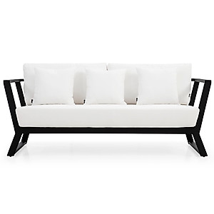 ZURI Modern Outdoor Patio Nadie Stainless Steel Sofa with Quick Drying Cushion - Black/White