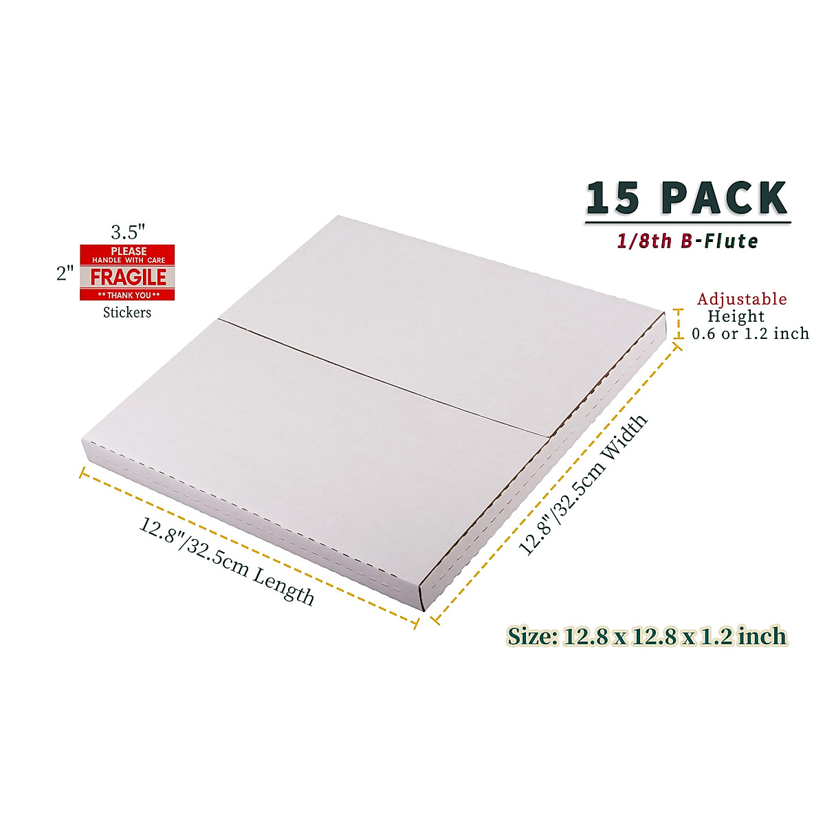 YUSHYIJIE LP Mailers 12.8"L x 12.8"W x 1"H Vinyl Record Mailing Box, White Album Shipping Boxes with Fragile Stickers, Corrugated Cardboard Box, 15 Pack