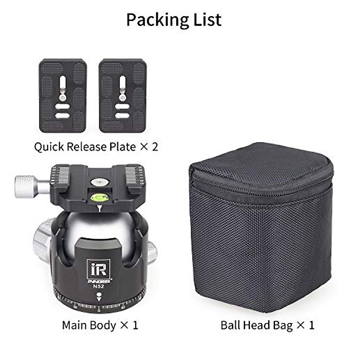Low Profile Tripod Ball Head-INNOREL N52,Panoramic CNC Metal Camera Tripod Ball Head with Two 1/4" Screw Arca Swiss Quick Release Plates for Tripod,Monopod,DSLR,Camcorder,Max Load 66lbs/30kg