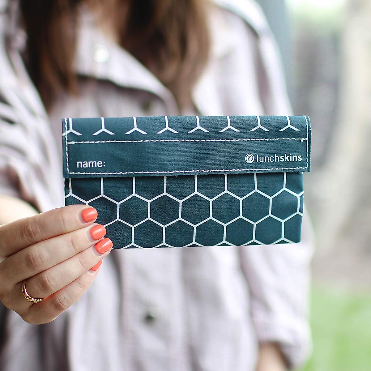 LunchSkins Reusable Snack Food Bag, Charcoal Honeycomb (LS2-HONEYCOMB-CHA)