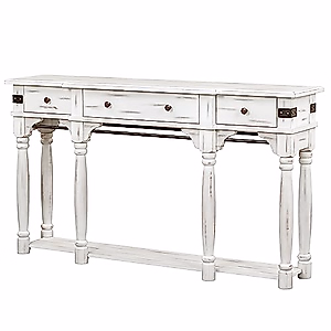 Bellemave Console Table Entryway Table with 3 Storage Drawers and Open Style Shelf Retro-Style Sofa Table for Living Room, Couch, Hallway, Foyer, Kitchen Counter (Creamy White)