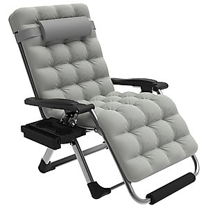 Slendor Zero Gravity Chair Oversized, 29inch Zero Gravity Recliner, Folding Reclining Lounge Chair,Indoor Outdoor Patio Chair with Pillow, Cushion, Footrest,Cup Tray, Support 500lbs,Grey