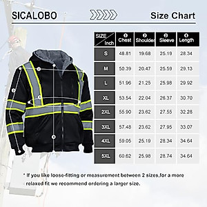 Sicalobo Men's High Visibility Fleece Lined Safety Hoodie,Reflective Winter Bomber Jacket,Hi Vis Construction Workwear(Black,2XL)