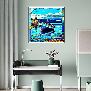 Stalente Diamond Painting Kits for Adults, 5D DIY Diamond Art Kits for Beginners Round Full Drill Diamond Painting for Home Wall Decoration Gift 12×12inch, Stained Glass Boat