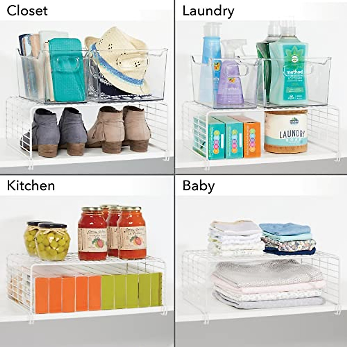 mDesign Modern Versatile Metal Closet, Cabinet Organizer Storage 2-Tier Shelf Divider and Separator for Bedrooms, Bathrooms, Entryways, Hallways, Kitchen Pantry, Office - Easy Install - White