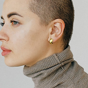 Gold Huggie Hoops: Small 14k Gold Plated Thick Chunky Hypoallergenic Earrings Jewelry for Women Men