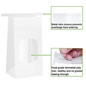 BagDream Bakery Bags with Window Kraft Paper Bags 100Pcs 3.54x2.36x6.7 Inches Tin Tie Tab Lock Bags White Window Bags Coffee Bags Cookie Bags Treat Bags Popcorn Bags