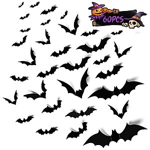 Halloween Decorations Indoor Bat Stickers Decor 60 Pcs Realistic Spooky 3D Bat Wall Stickers for Halloween Party Decoration DIY Halloween Home Decor