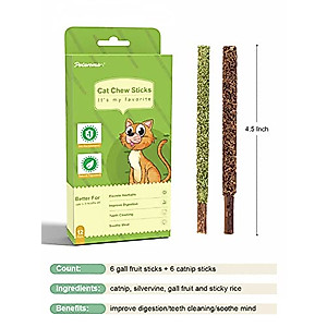 Potaroma 12Pcs Natural Silvervine Sticks Catnip Sticks, Catmint Silvervine Blend, Catnip Toys for Kittens Teeth Cleaning, Matatabi Dental Care Cat Treat Toys, Edible Kitty Toys for Cats Lick