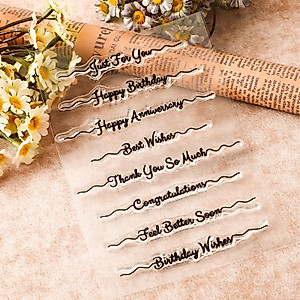 4 Sheets Words Clear Stamp Silicone Stamp Cards with Sentiments, Greeting Words Pattern for Thanksgiving Christmas Holiday Card Making and DIY Scrapbooking Journaling