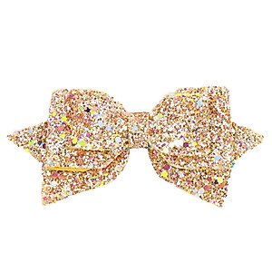 5 Inch Glitter Hair Bows Boutique Hair Clips 6 Pcs Multi Color Glitter Sequins Big Hair Bows for Baby Girls Teens Toddlers