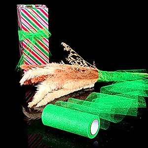 Outus Sparkling Christmas Glitter Tulle Roll Sparkling Tulle Ribbon 6 Inches by 25 Yards for Xmas Holiday Wedding Gift Wrapping Tutu Skirt, Birthday Baby Shower Party Decoration(Green)