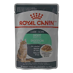 Royal Canin Chunks in Gravy Cat Food 2 Flavor 6 Pouch Sampler, (3) Each: Digest Sensitive, Weight (3 Ounces) - Plus Catnip Toy and Fun Facts Booklet Bundle