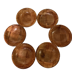 Grace Natural Wooden woven salad bowl, set of 6 Snack bowls 6 inch inch, Party size, Fruit bowl by Grace natural wood bowl, Premium quality, All Natural