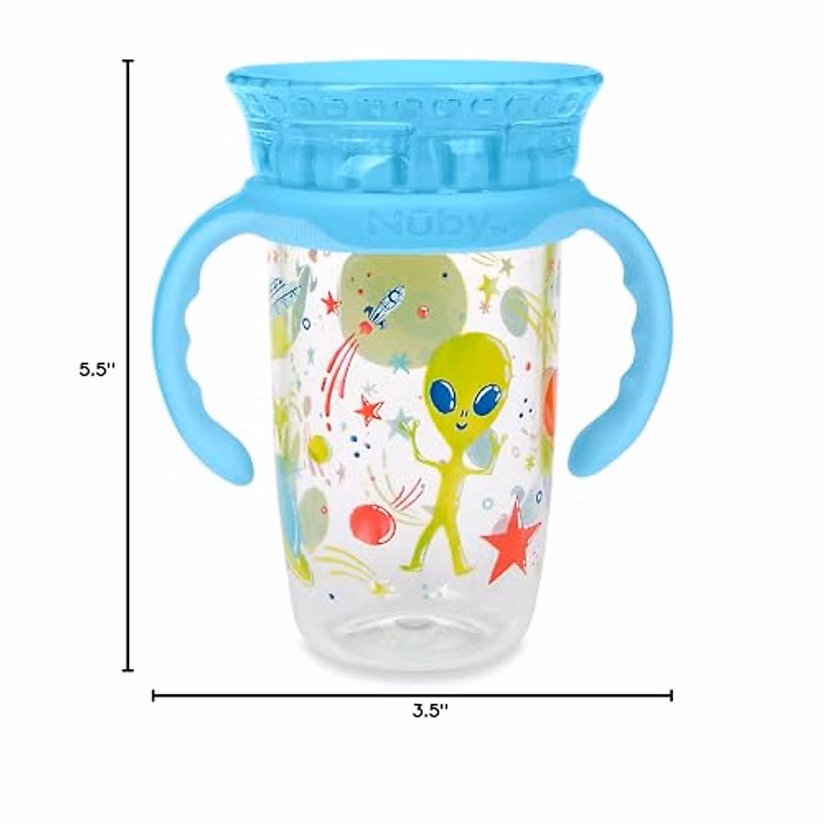 Nuby 360 Edge 2 Stage Drinking Rim Cup with Removable Handles & hygienic Cover: 10 Oz/ 300 Ml 12M+ Space Aqua