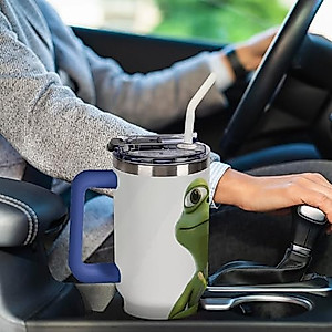40 Oz Vacuum Tumbler with Deep Blue Handle Leakproof Insulated Tumbler The Funny Frog Doing Yoga Stainless Steel Travel Mug with Lid And Straw Coffee Cup Cute Water Bottles Cup Holder Friendly