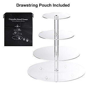 Cupcake Stand, 4-Tier Round Acrylic Cupcake Display Stand Dessert Tower Pastry Stand for Wedding Birthday Theme Party- 15.7 Inches (Transparent)