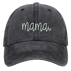 Women's Baseball Cap Mama Vintage Distressed Washed Cotton Adjustable Dad Hat Outdoor (Black)