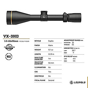 Leupold VX-3HD 3.5-10x50 (1 inch) CDS-ZL Duplex Reticle Riflescope