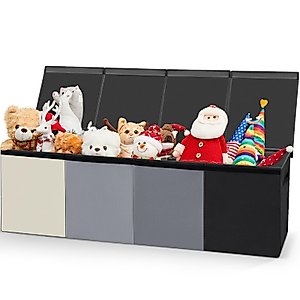 Patelai Extra Large Toy Box Chest 3/4 Dividers Collapsible Sturdy Storage Bins with Lid and Handles Storage Organizer for Living Room Playroom Bedroom Nursery(Black, White, Gray,49.2 x 13 x 15.7'')