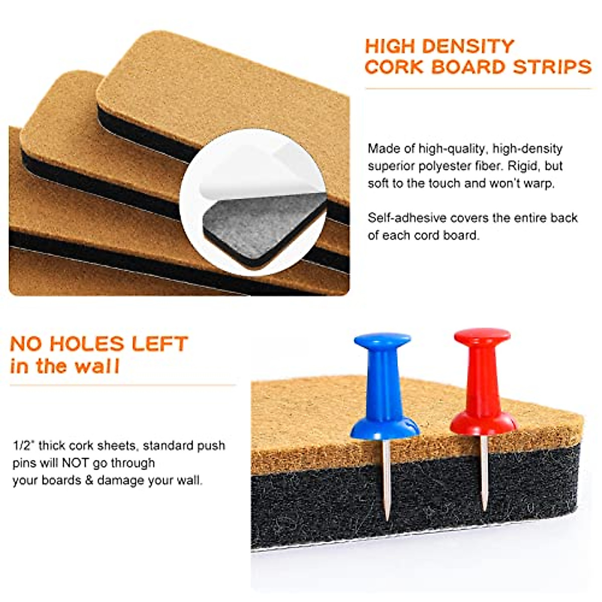 Felt Bulletin Board Corkboard Strips for Walls, Self-Adhesive Memo Board with 35 Pushpins, Wall Decor for Desk, Cubicle, Home, Office, Classroom 3 Pack