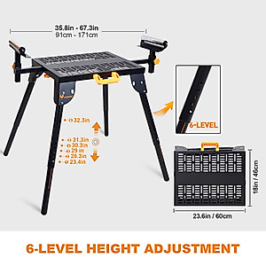 WORKESS Universal Miter Saw Stand with Grid Tabletop 300 lbs Load Capacity 6-Level Height Adjustment Table Saw Stand WK-MS046