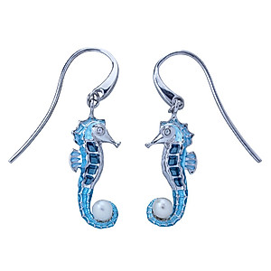 Guy Harvey Enameled Seahorse Earrings Crafted in Sterling Silver