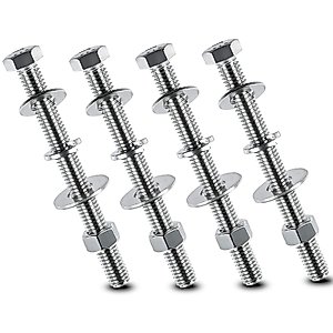 3/8-16x4 Stainless Steel Hex Head Screws Bolts, Nuts, Flat & Lock Washers Kits, 304 Stainless Steel 18-8,Fully Threaded,4 Sets