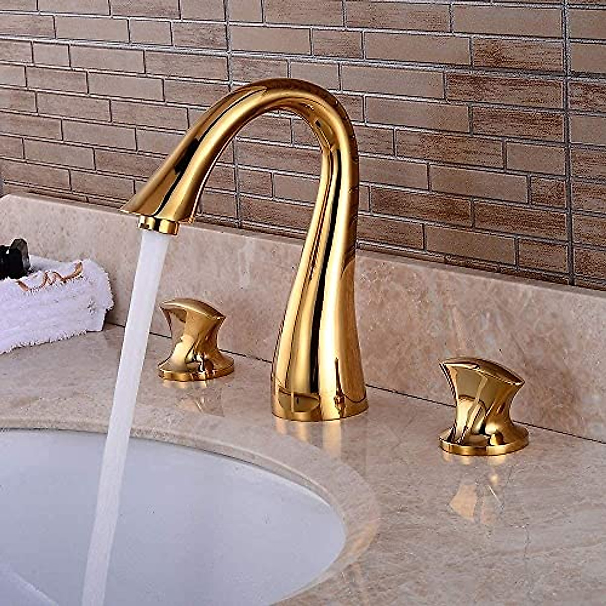 LJGWJD Faucets,Bathroom Sink Vessel Faucet Basin Mixer Tap Three Hole Faucet Hot and Cold Water Faucets Sinks 3-Piece Faucet Band Accessories/Gold