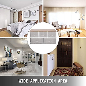 Happybuy 5-Drawer Storage Organizer Unit with Fabric Bins Bedroom Play Room Entryway Hallway Closets Steel Frame MDF Top Dresser Storage Tower Fabric Cube Dresser Chest Cabinet (Beige/Wide)