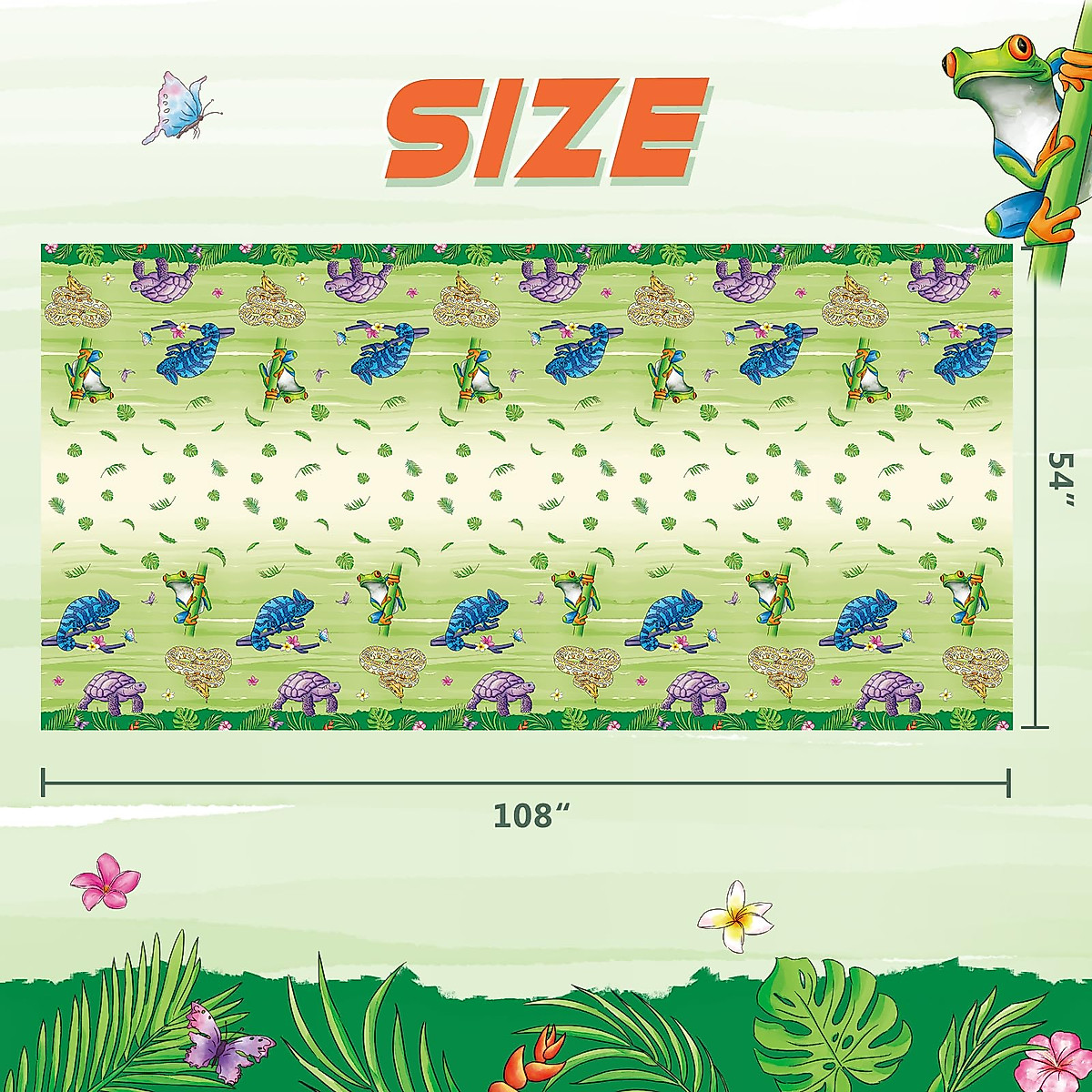 WERNNSAI Reptile Party Tablecloth - 1 PC Birthday Party Decorations 54’’ x 108’’ Disposable Table Covers for Kids Boys Party Family Dinner Camping Snakes Turtles Lizards Party Supplies