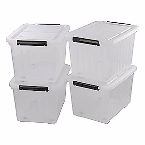 Dehouse 30 L Clear Large Storage Box, 4-Pack Plastic Storage Bins with Lids and Wheels