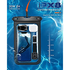 Lanhiem 10.5" Large Waterproof Phone Pouch, 2 Pack Universal IPX8 Waterproof Dry Bag with Lanyard for iPhone 14/13/12 Pro Max, Samsung Galaxy S23 Ultra, S22 S21 S20 FE, Google Pixel 7 6A, Black+Black