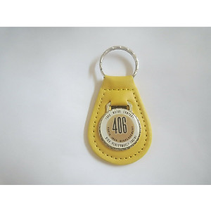 1962 1963 1964 GALAXIE 406 HIGH PERFORMANCE ENGINE LOGO LEATHER KEYCHAIN - YELLOW