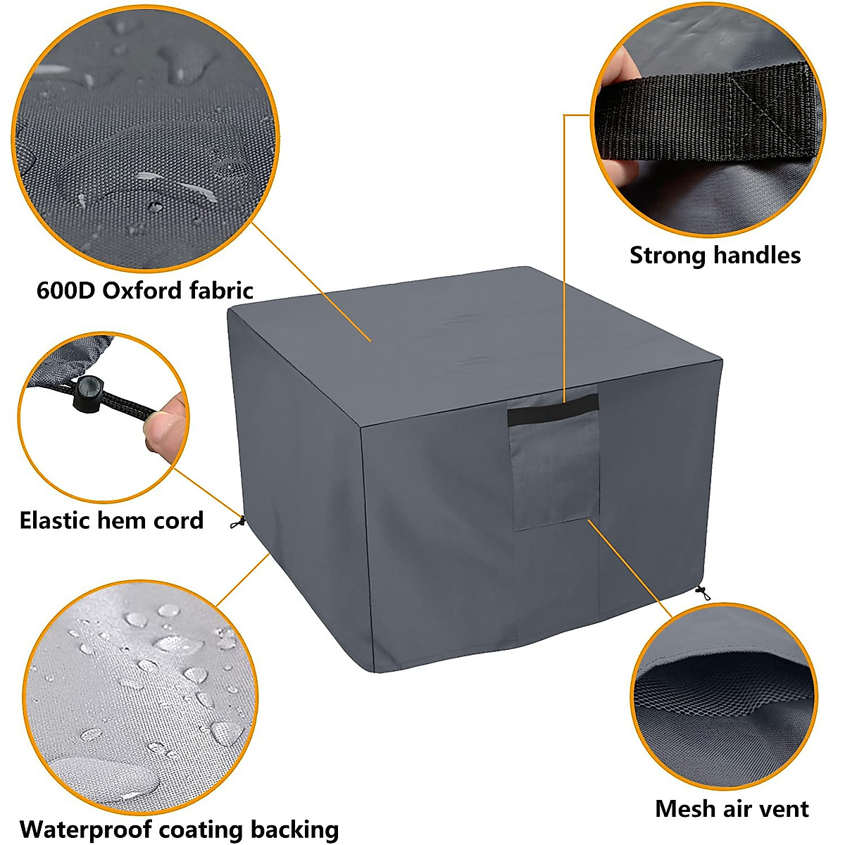 Dalema Patio Square Fire Pit Cover,600D Heavy Duty Waterpfoor Fire Pit Table Cover for 34-36Inch,Weatherproof Outdoor Square Table Covers for Winter(36" x 36" x 24",Grey)