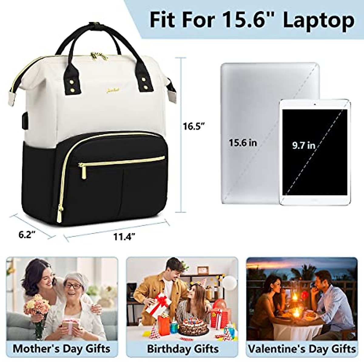 Focdod Laptop Backpack Women Work Bag - 15.6 inch with Laptop Compartment Waterproof Professional Travel Backpack Purse with USB Charger for College Teacher Nurse Business Women