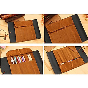 ANTIMAX Vintage Roll Up Pencil Case Creative Map Matte Smooth Cover Pencil Pouch Art Makeup Cosmetic Pouch with Pendant for Business School Gifts Smooth Dark Brown