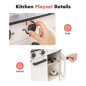 ROBOTIME Kids Play Kitchen Playset, Wooden Kitchen Toys for Toddlers, Pretend Play Kitchen Toy w/Accessories Set Gift for 3+ Year Old Kids, Girls & Boys