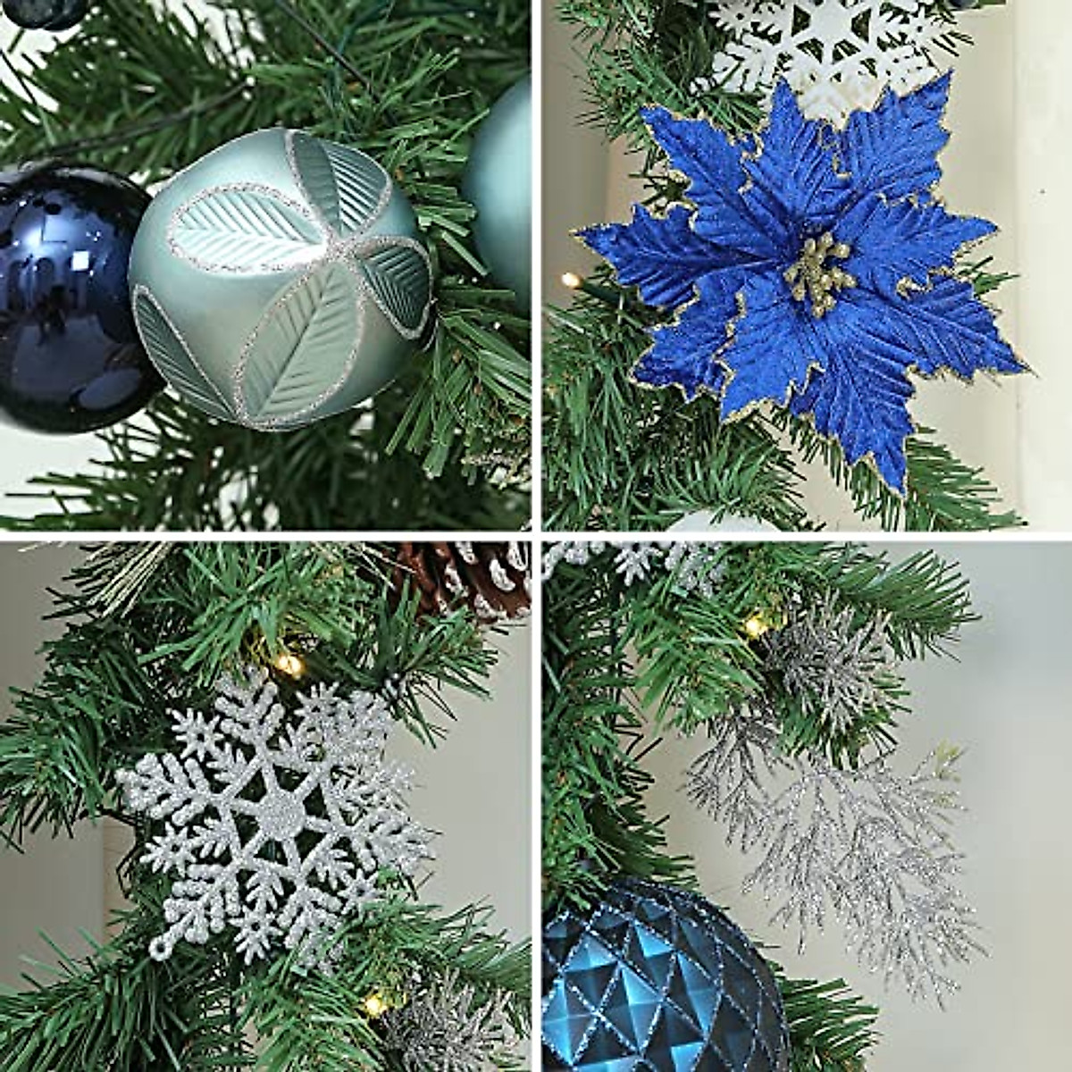 WBHome Pre-lit 9 Feet/108 Inch Christmas Garland, Navy Blue & Silver Lighted Garland with 50 LED Lights for Indoor Outdoor Xmas Decor Holiday Decorations, Battery Operated (Batteries NOT Included)