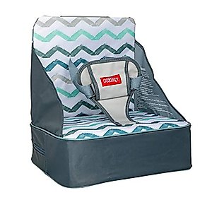 Nuby Easy Go Booster Seat - Travel Booster Seat for Babies and Toddlers - Holds Up To 50 Pounds - 9+ Months - Gray Chevron