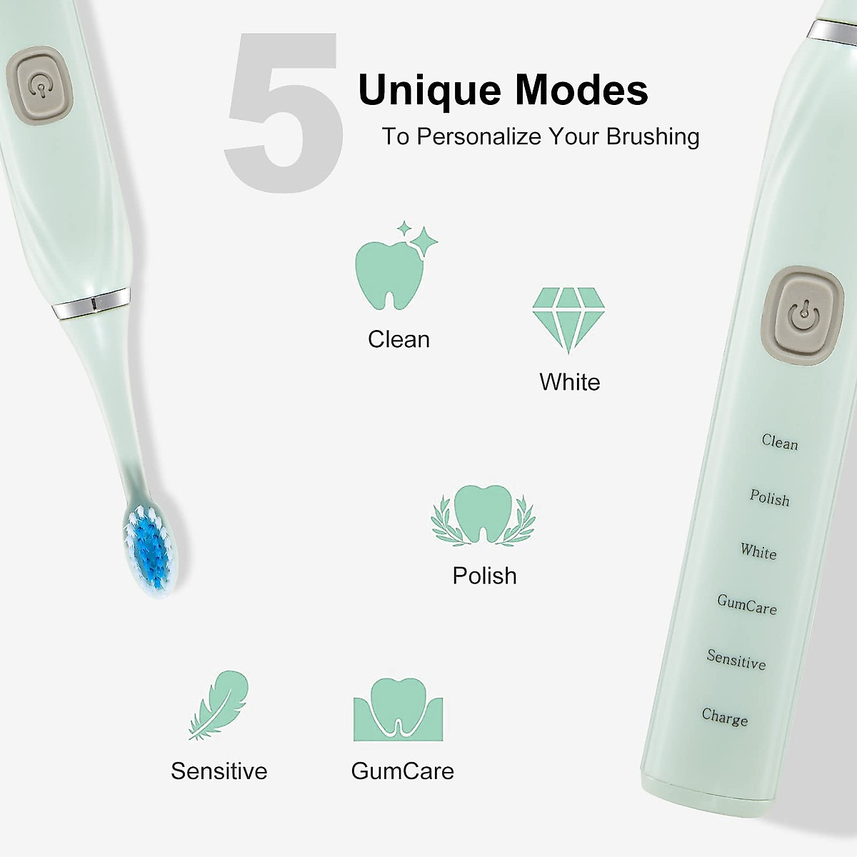 Electric Sonic Toothbrush,Battery Powered Portable Waterproof Soft Hair Electric Toothbrush with 3 Brush Head 5 Modes,Suitable for Daily Oral Care,Business Travel and Holiday Use(battery not included)
