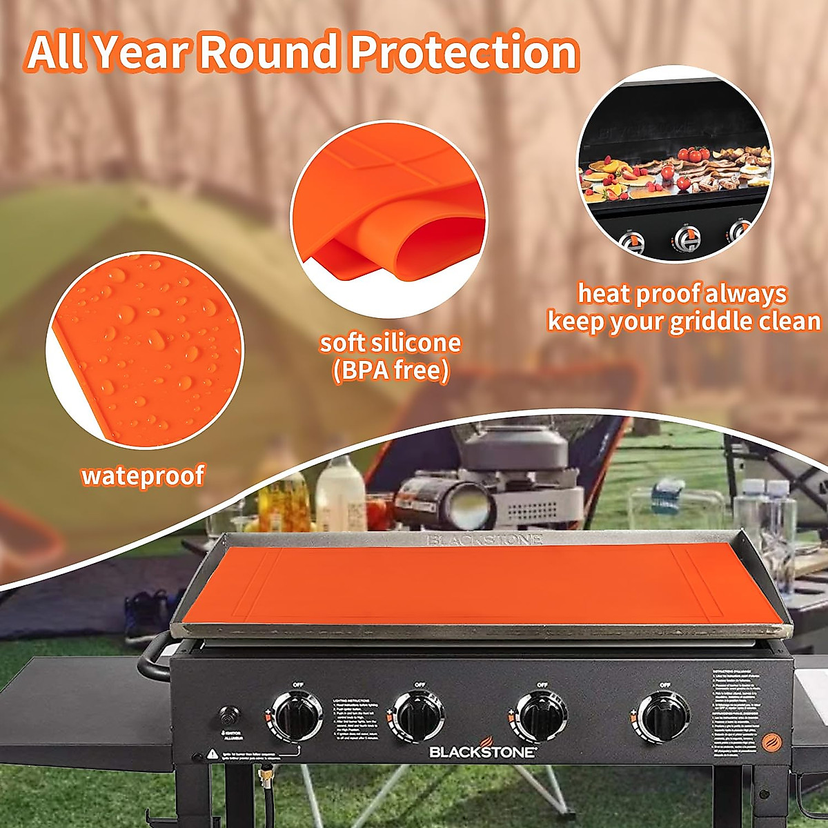 Cuttable Silicone Griddle Protect Mat for Blackstone,Compatible with Blackstone 36", 30",28" Models, Protect Mat for Blackstone Griddle,All Season BBQ Grill Mat Protective Cover