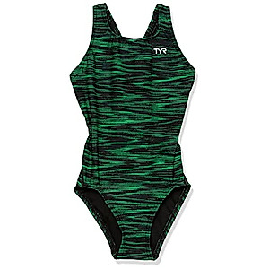 TYR Girls' Standard Durafast Elite Maxfit Swimsuit, Green Fizzy, 22